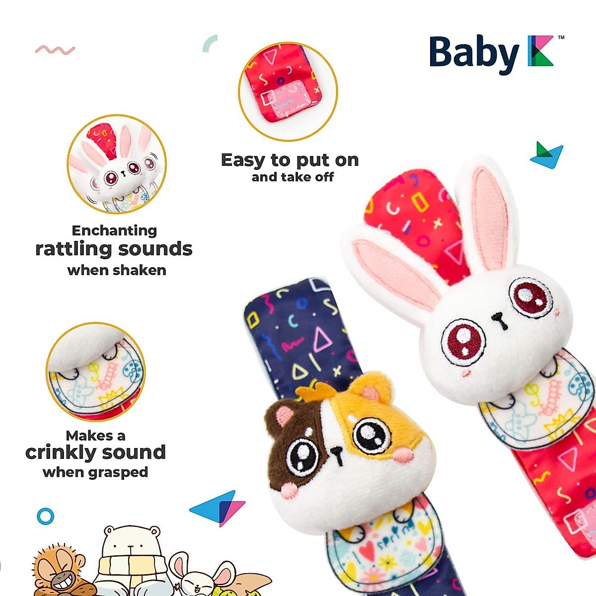 BABY K Baby Rattle Socks for Girls & Boys (Pet Set) - Baby Toys 6-12 Months - Baby Wrist Rattles and Foot Rattles - Baby Toys for Newborns As Gift - Easy to Wear Baby Rattle Toys