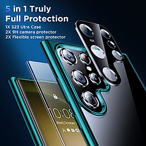 Humixx Ultra Clear for Samsung Galaxy S23 Ultra Case, [Never Yellow] [Mil-Grade Shockproof Protection] 2X Flexible Screen Protector + 2X Camera Protector Soft Slim Protective Case 6.8”- Midnight Green