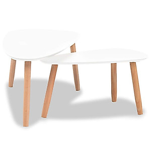 QJBSAVVA Coffee Table Set 2 Pieces Solid Pinewood White,Center Table Low Table Folding Table Entrance Table Suitable for Meeting Rooms, Reception Rooms, Offices