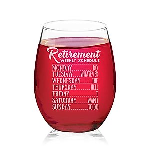 Veracco Retirement Weekly Schedule Do Whatever the Hell I Want to Do Stemless Wine Glass Funny Birthday Gift For Someone Who Loves Drinking Bachelor Party Favors (Clear, Glass)