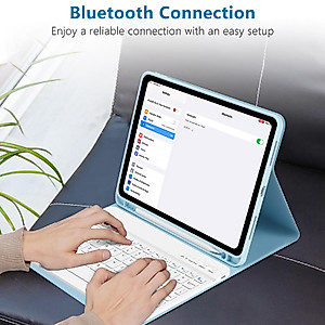 TQQ iPad Air 11-inch (M2) 2024/ iPad Air 5th/4th Generation Case with Keyboard - Rechargeable Bluetooth Keyboard, Pencil Holder, for New iPad Air 11-inch (M2) 2024 /iPad Air 10.9 inch, Blue