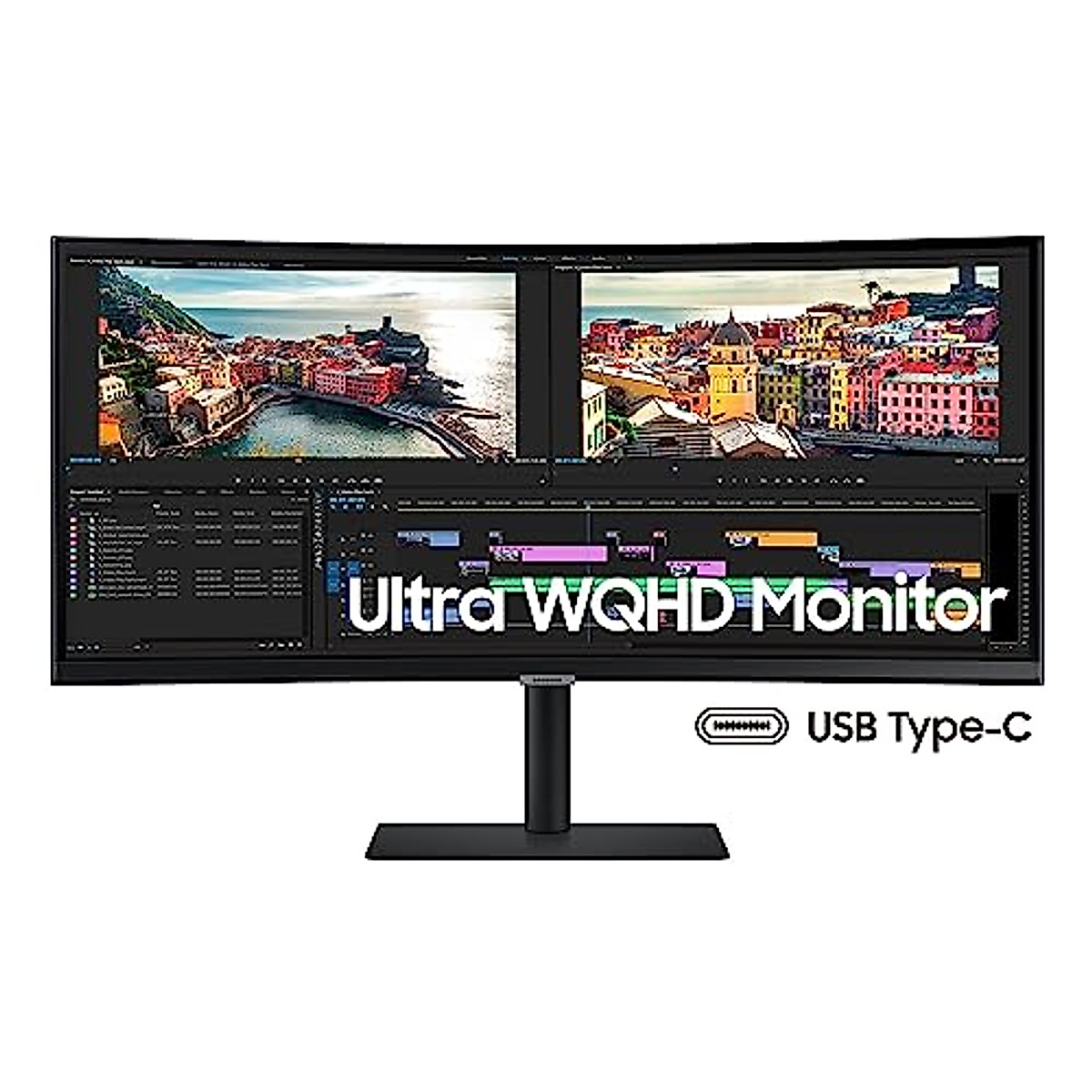 SAMSUNG 34” ViewFinity S65UA Series Ultrawide QHD Curved Monitor, HDR10, 100Hz, 350 nit, USB- C, Adjustable Stand, Intelligent Eye Care, LS34A650UBNXGO, Black