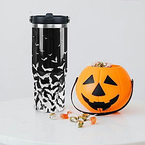 HOWSEESNOW 30oz Halloween Tumbler with Handle and Straw, Bat Insulated Leak Proof Cup, Black Goth Travel Coffee Mug, Reusable Stainless Steel Witch Tumbler, Halloween Gifts for Women