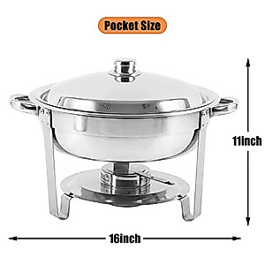 HORESTKIT Round Chafing Dishes Stainless Steel Foldable Chafers and Buffet Warmers Sets, 5QT Foldable Complete Food Warmer, Sliver, 2 Packs