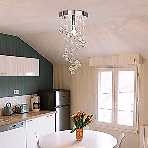 Modern Raindrop Chandelier, Elegant Spiral Flush Mount Crystal Chandelier Ball Fixture Pendant Ceiling Lamp Lighting Fixtures for Bedroom, Hallway, LivingRoom, 8''x15.8'' of CRYSTOP