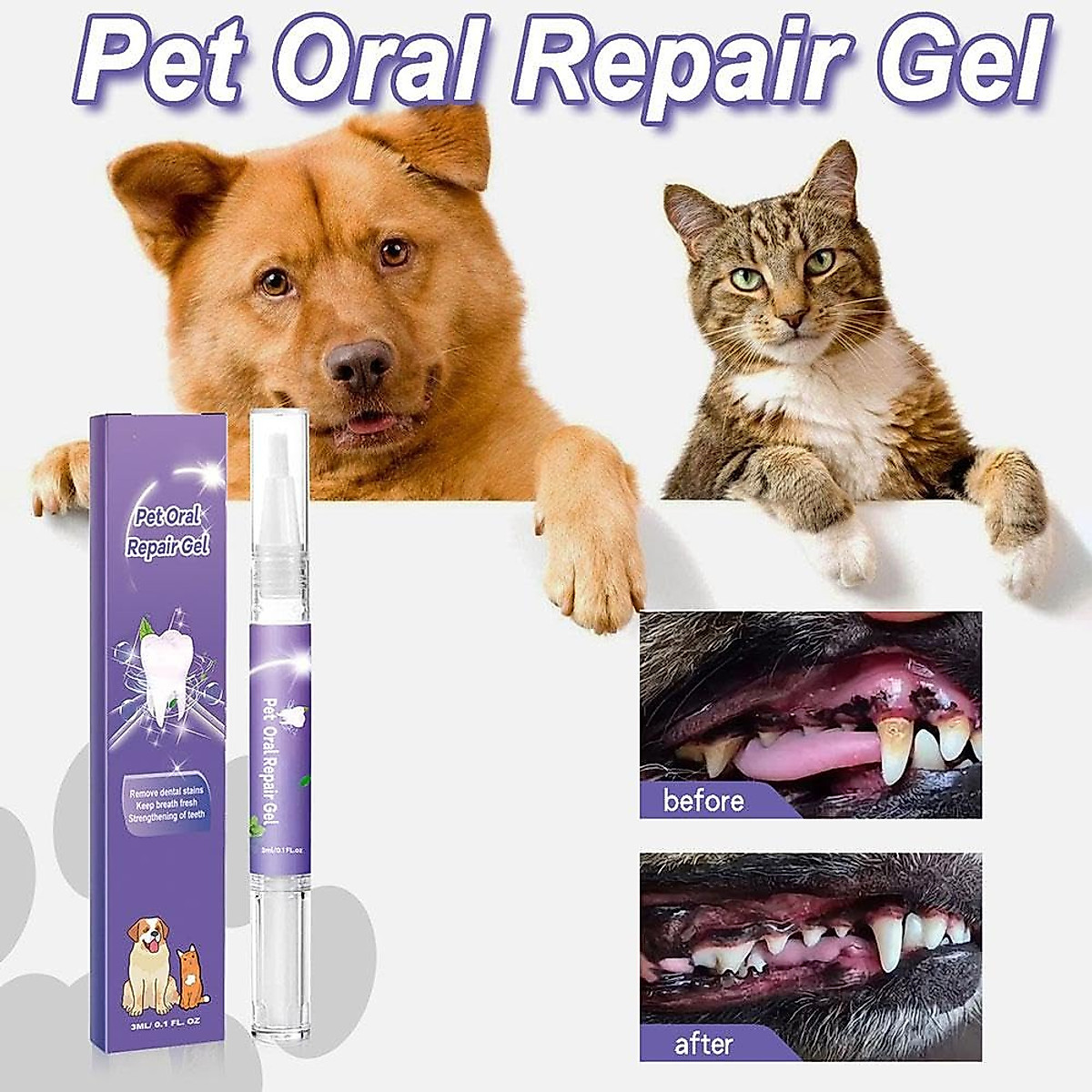 Pets Toothbrush,Pet Oral Repair Gel Pen for Dogs Cat,Pet Oral Repair Gel,Pet Comfy Toothbrush Pen,Tooth Cleaning Pen for Dog Cats Dental Care Fresh Breath,Pet Breath Freshener Gel Care Cleaner