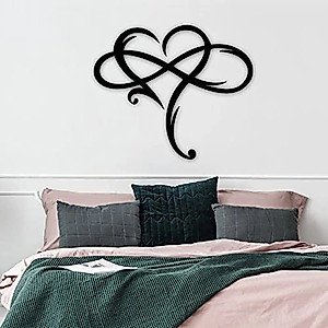 AOOLVY Infinity Heart Wall Decor, Unique Infinity Heart Metal Art Wall Decor Love Sign Steel Wall Plaques Bedroom Ornaments for Home Wedding Decor, Room Living Room Decoration (Black, 23.6x20.6inch)