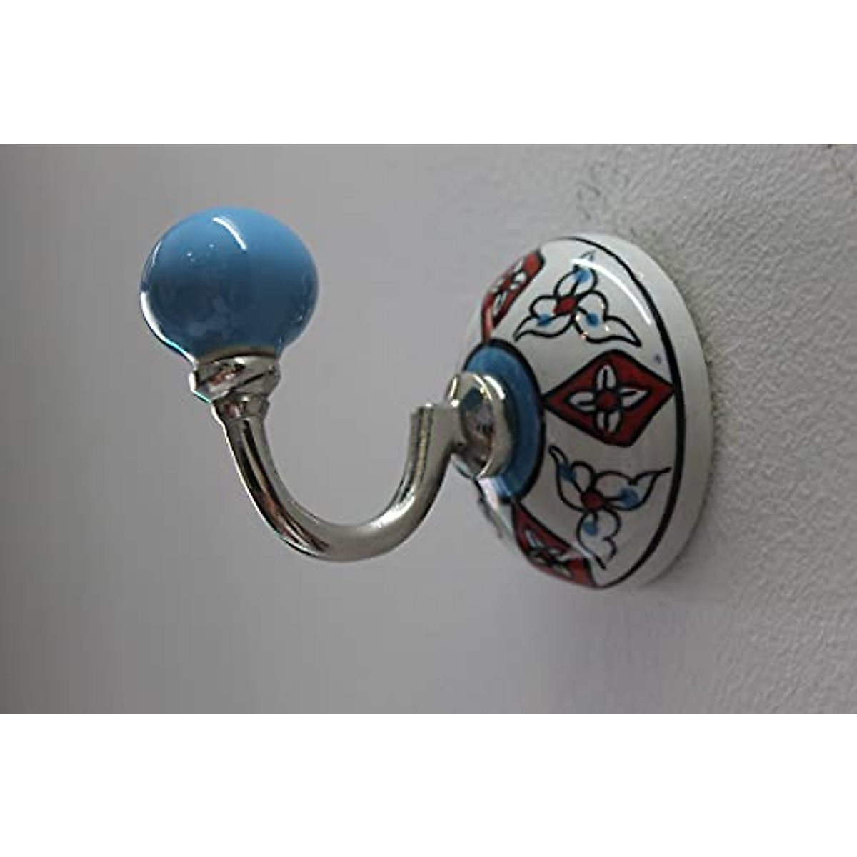 PARIJAT HANDICRAFT Hand Painted Beautifully Multi Colored Ceramic Wall Hook Hanger Key Holder hat Clothes hangings Bath Towel Hook Hanger.