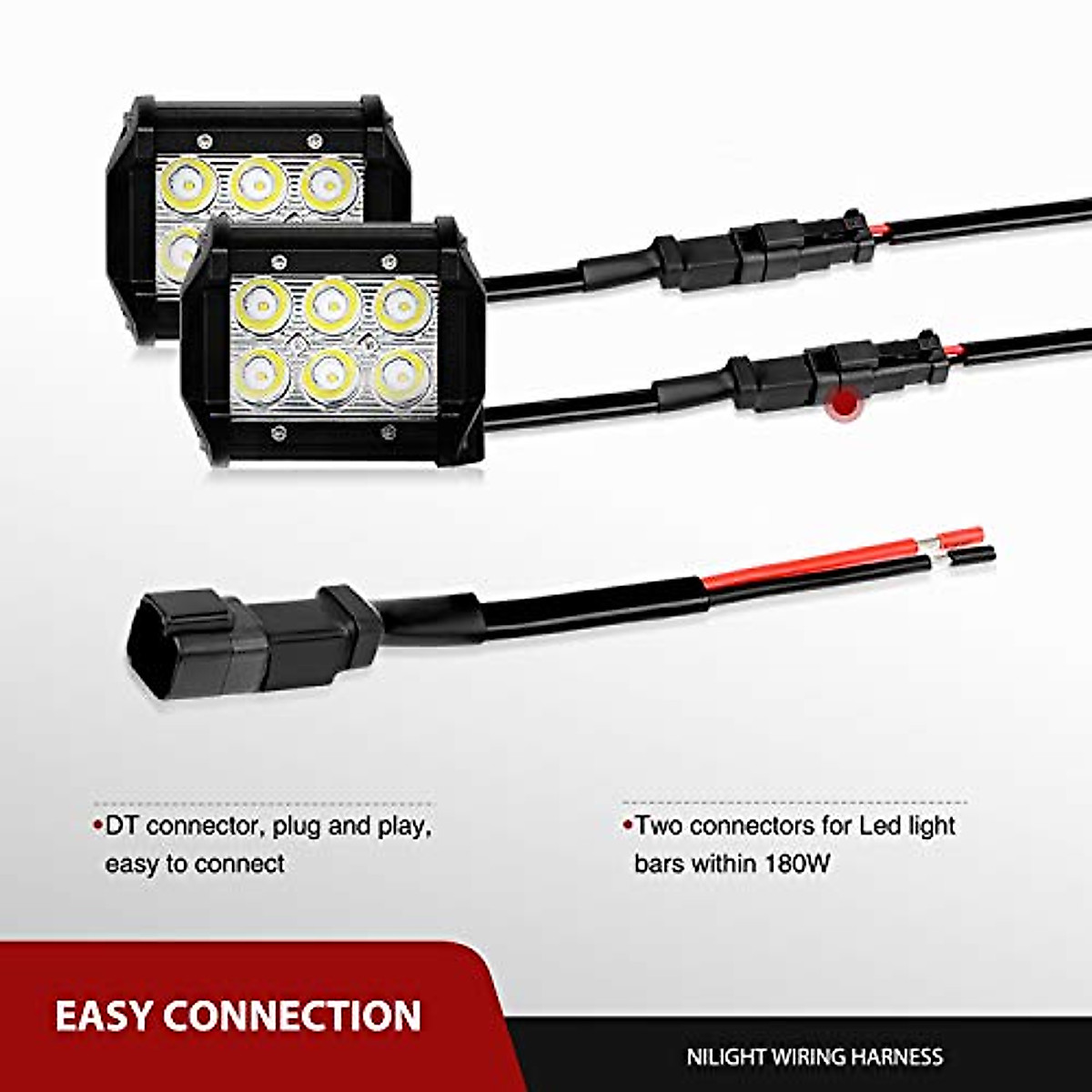 Nilight - 10036W 14AWG 11.5 Feet DT Connector Wiring Harness Kit LED Light Bar 12V On Off Switch Power Relay Blade Fuse for Off Road Lights LED Work Light-2 Leads