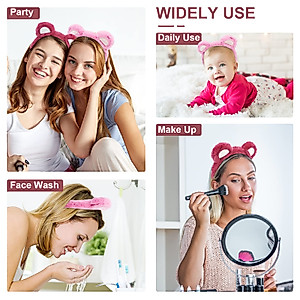 WHAVEL 2 Pcs Plush Animal Ears Headband, Cute Bear Costume Face Wash Hair Accessories for Adult Women Kids (Pink, Rose)