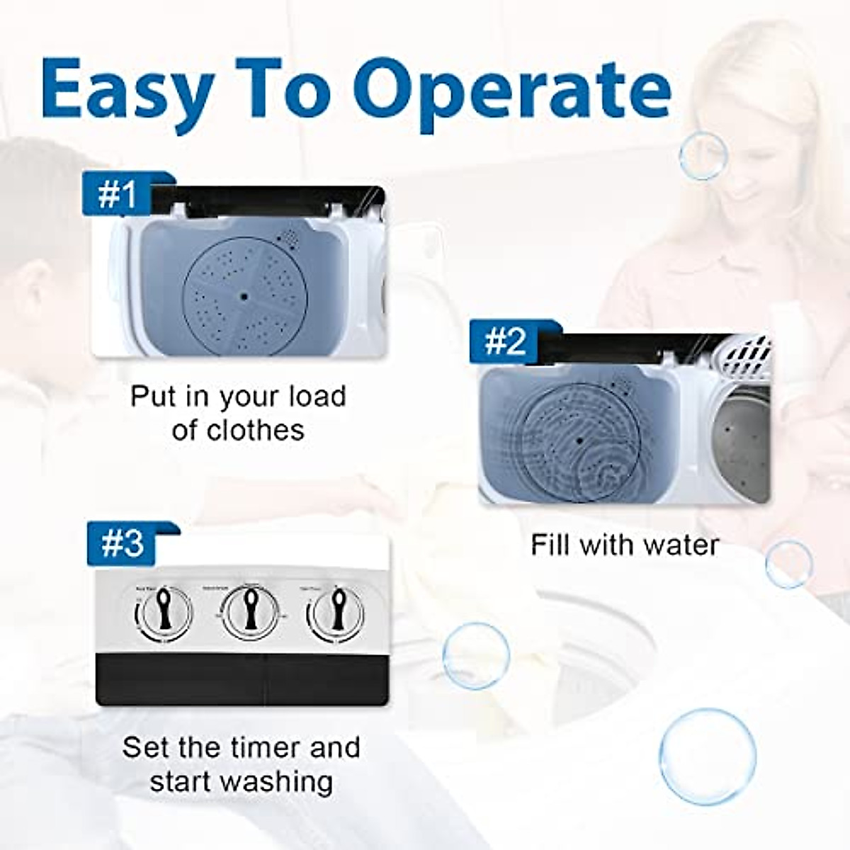 ZenStyle Compact Mini Twin Tub Top Load Washing Machine w/Washer Spinner, Built-In Gravity Pump, 13lbs Capacity, 5.74 FT Power Cord Included