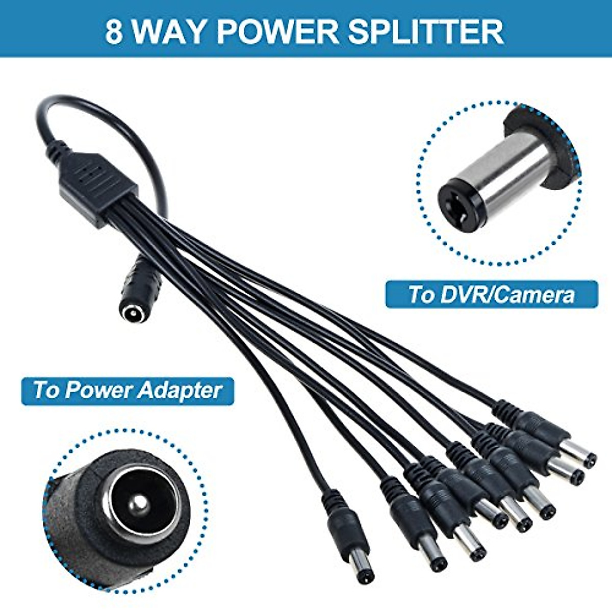 ABLEGRID Charger Compatible with Swann Lorex Q-See Security Camera 12V 5A 60W 2-Prong Plug AC to DC 2.5x5.5mm w/8-Way Power Splitter Cable Power Supply for CCTV Security Camera DVR, LED Strip Lights