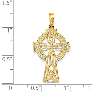 Solid 14k Yellow Gold Celtic Knot Irish Claddagh Cross Pendant Charm - 26mm x 18mm