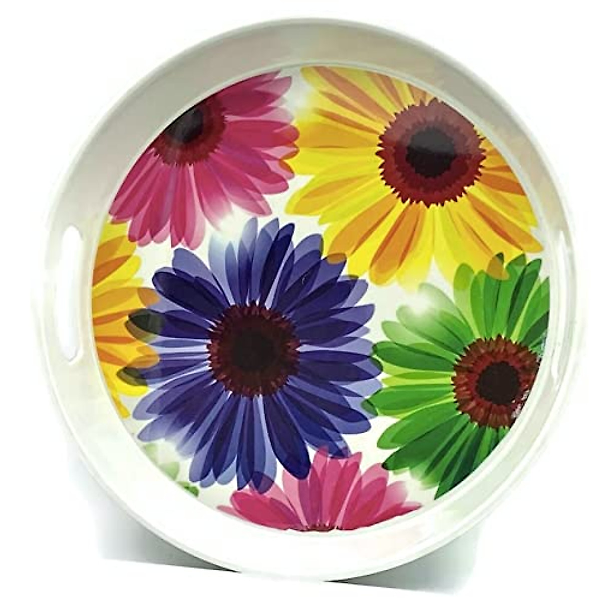 Christmas Serving Tray, Melamine Round Serving Tray Decorative Serving Tray for Tea, Drinks, Fruits in Size 13"/15"+ Free Serving Spoon (Flower-2pcs/set)