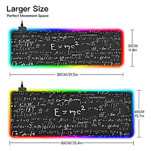 Large RGB Gaming Mouse Pad Blackboard Inscribed Scientific Formulas Calculations Physics Glowing Extended Mousepad 31.5x11.8in, Soft Anti-Slip Rubber Base Luminous Mouse Mat for Pc Laptop, Gaming, of