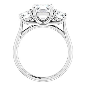 Moissanite Ring 10K Solid White Gold Handmade Engagement Ring 2.0 CT Asscher Cut Moissanite Diamond Three Stone Wedding/Bridal Rings for Women/Her Propose Ring By Rivaan Jewel (5.5)