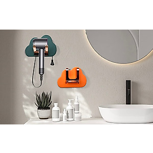 2 Pack Universal Hair Dryer Holder Wall Mounted, Blow Dryer Hanger Wall Mount for Hair Dryer Hook with Plug&Cord Organizer Self Adhesive for Cabinet Bathroom(Orange and Green)