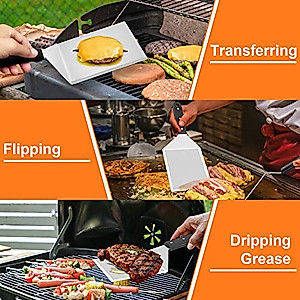 Joyfair Metal Burger Spatulas Set of 2, Stainless Steel Hamburger Turner for Griddle Flat Top Barbecue, Large Wide Thick Spatula with Hook, Great for Grilling Flipping Cooking Kitchen Restaurant