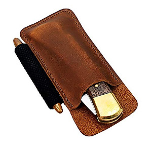 EASYANT Leather Pocket Organiser Pouch EDC Holster Belt Clip Sheath for Buck 110 Space Pen