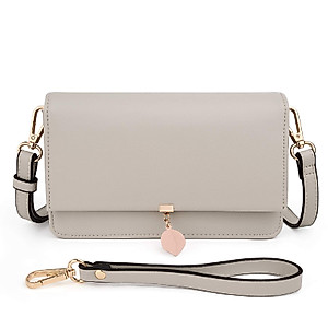 UTO Crossbody Bags for Women Leather Wallet with Wristlet Card Phone Checkbook Passport Organizer Ladies Clutch Purse Crossie Beige