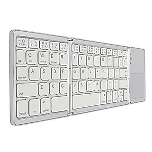Hilitand Folding Wireless Bluetooth Keyboard with Touchpad,3 Folds 63 Keys Portable Slim Keyboard with Trackpad,for Smartphone Tablet Laptop,for Android for Windows for iOS(Silver White)