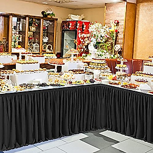 PARTISKY Black Polyester Table Skirt for Rectangle Tables 6ft, Wrinkle Resistant Pleated Ruffle Table Cloth for Banquet Wedding Trade Baby Shower Display Gift Dining Table