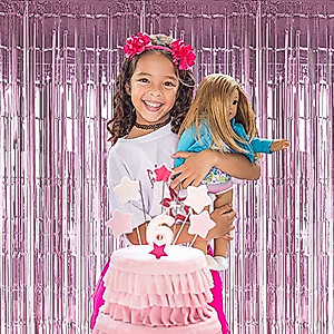 Twinkle Star Photo Booth Backdrop Foil Curtain Tinsel Backdrop Environmental Background for Birthday Party, Wedding, Graduation, Christmas Decorations (2 Pack, Pink)