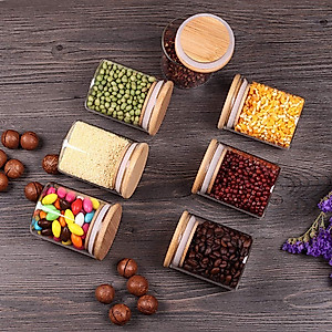 Vkzylife Glass Jars with Bamboo Wooden Airtight Lids 6oz 10oz Spice Jars Food Storage Containers for Home Kitchen, Tea, Salt, Pepper, Spices, Coffee, Herbs, Grains (6 OZ, 6 PCS)