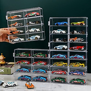 Hot 1/64 Scale Matchbox Toy Car Display Box 4 Piece Toy Car Storage Box Holds Up to 32 Hot Wheels Cars, Clear Display Box with Clear Snap-On Dust Cover