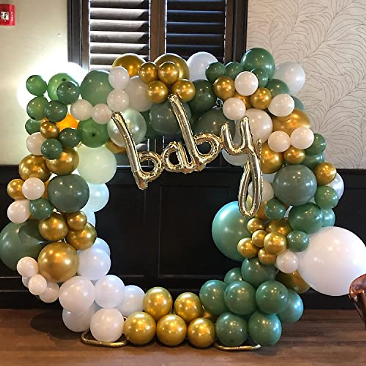 RHGBINLI Sage Green Gold Balloon Garland Kit 90pcs 18Inch 12Inch 10Inch 5Inch with Olive Green Metallic Chrome Gold and Gold Confetti Balloons for Bridal Shower Birthday Party Graduation Decorations