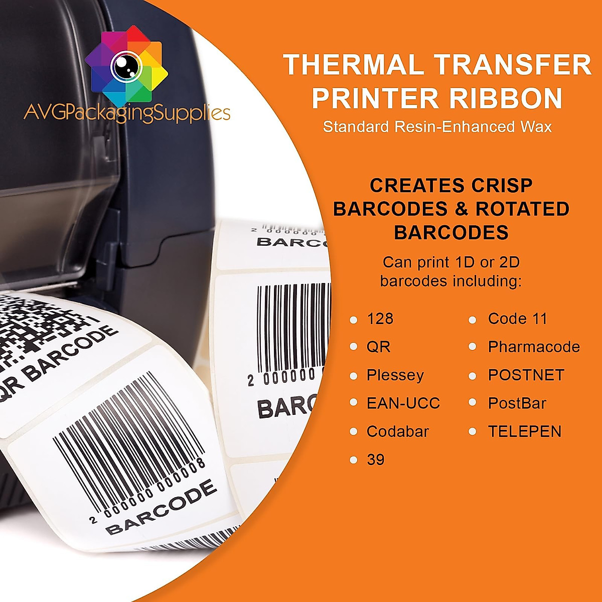 AVG Packaging Supplies 24-Rolls of Brand Name Compatible Thermal Transfer Printer Ribbon 4.33" x 1476'/110mm x 450m Black Standard Resin-Enhanced Wax Ribbons. Free and Same Day Shipping.