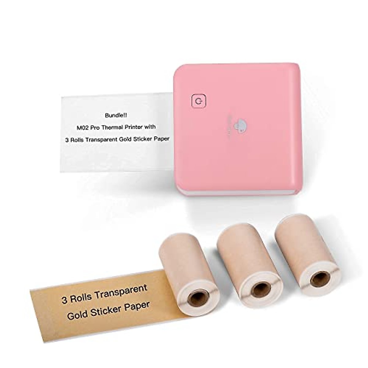 Phomemo M02 Pro Pocket Printer - with 3 Rolls Transparent Gold Paper， Compatible with iOS + Android for Plan Journal, Study Notes, Art Creation, Work, Gift