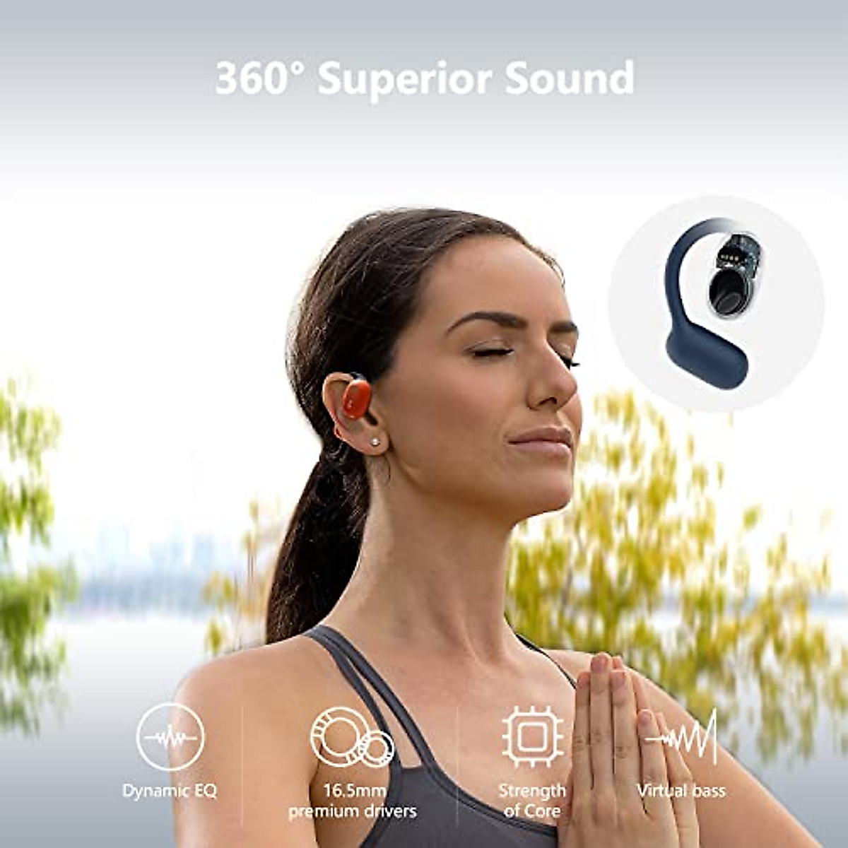 Oladance Open Ear Headphones Bluetooth 5.2 Wireless Earbuds for Android & iPhone, Open Ear Earbuds with Dual 16.5mm Dynamic Drivers, Up to 94 Hours Playtime Waterproof Sport Earbuds -Martian Orange