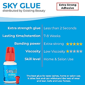 2 Pack Sky Glue S+ Eyelash Extension Glue Professional Use Only - Extra Strong Lash Extensions Adhesive 6-7 Weeks Retention and 1-2s Dry, Long Lasting Semi Permanent Black Glue - 2 Bottles 5 ml Ea