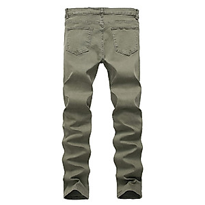 Men's Ripped Slim Tapered Leg Jeans Knee Holes Hip Hop Denim Pencil Pants Skinny Destroyed Stretch Jean Trousers (ArmyGreen,35)
