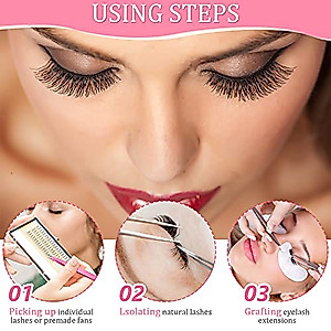 10 Pieces Eyelash Extension Tweezers Stainless Steel Curved Tweezers Volume Eyelash Tweezers Eyelash Isolation Tweezers Eyelash Application Tools for Eyelash Accessories, Silver, Rose Red, 5 Styles