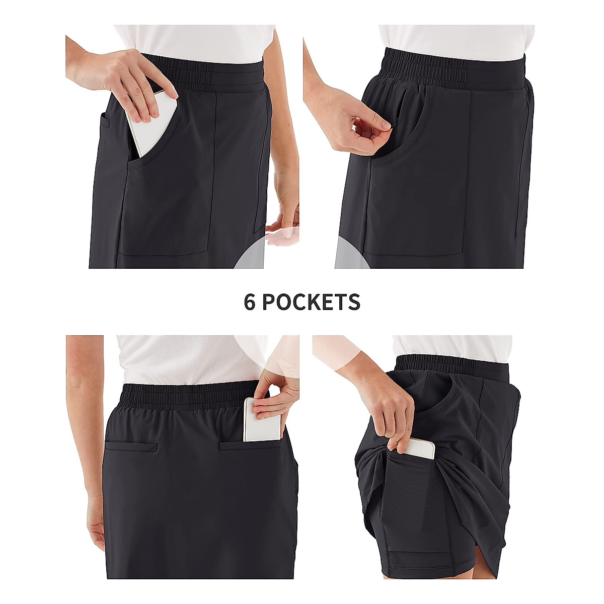 LastFor1 Women's Golf Skorts Lightweight Athletic Skirts UPF 50+ Elastic Waist with Shorts for Casual Outdoor Tennis Black L