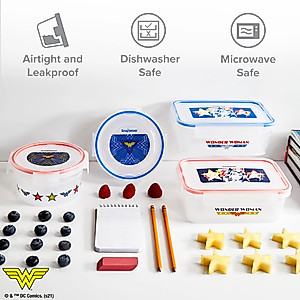 Snapware 8-Pc Plastic Food Storage Containers Set, 4.6-Cup & 3-Cup Meal Prep with Lid, BPA-Free 4 Tab Locking Lids, Dishwasher, Microwave, and Freezer Safe, Wonder Woman
