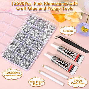 B-7000 Glue with 14000Pcs Craft Rhinestones for Clothes, Resin Silver Rhinestones Flatback Gems NonHotfix Rhinestone Bling Kit with Fabric Super Glue for Graduation Cap, Shoes, Tumblers, Makeup