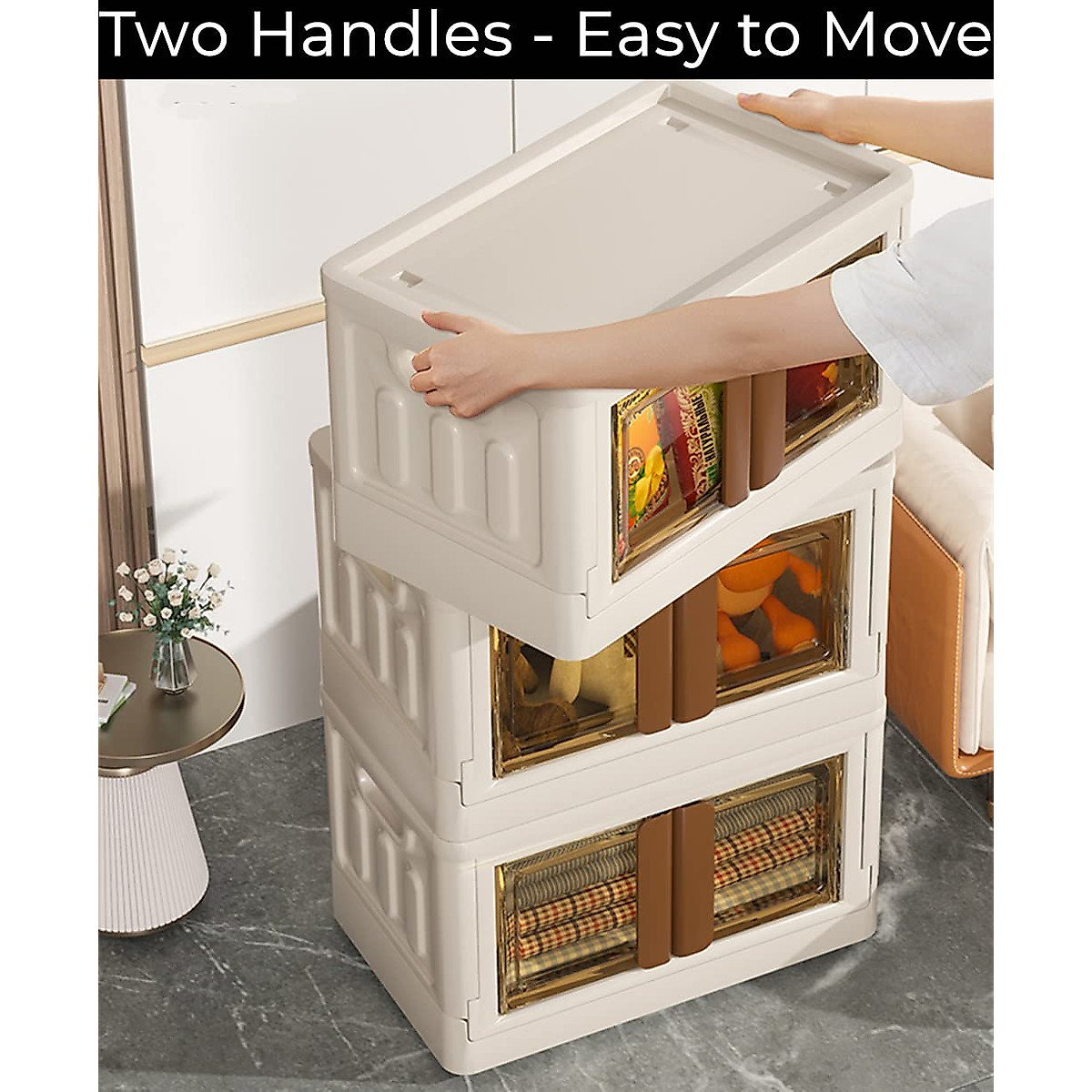 Fordonral 19 Gallon Collapsible Storage Bins with Lids, Stackable Storage Containers Boxes, Plastic Closet Organizers and Storage Bins for Organizing Clothes