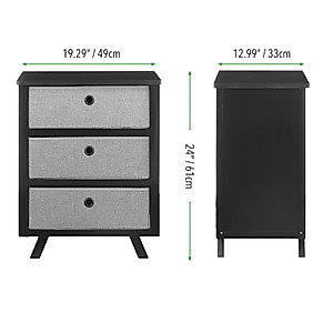 mDesign Mid-Century Modern Dresser Storage Organization Chest - 3 Fabric Drawers, Organizer Furniture Stand Unit for Bedroom, Hallway, Entryway, and Office - Easy Pull Handles - Black/Charcoal