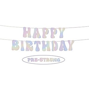 KIDZVEFUN Happy Birthday Decorations, Iridescent Banner and Smile Face for Birthday Party Disco Silver Cool Stranger Things Supplies Favor 21st 30th 40thBday Decorations for Women(Iridescent Happy Birthday)
