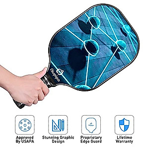 niupipo Pickleball Paddle, Composite Pickleball Racket Polypropylene Honeycomb Core Fiberglass Face Ultra Cushion 4.8In Grip 7.62oz with Pickleball Paddles Cover, USAPA Pickleball Paddle, Blue Paddle