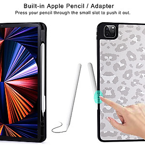 Gray Leopard Protective Cover for iPad Pro 12.9 inch with Pencil Holder Pocket for iPad Pro 12.9" 2022 6th 2021 5th 2020 4th 2018 3rd Gen Shockproof Case for iPad Pro 12.9" Newest
