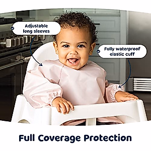 Tiny Twinkle Mess Proof Baby Bib, 2 Pack Long Sleeve Bib Outfit, Waterproof Bibs for Toddlers, Machine Washable, Tug Proof (Rose Burgundy, Small 6-24 Months)