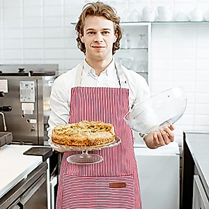 Handepo 4 Pieces Cooking Kitchen Aprons Unisex Soft Chef Kitchen Aprons with Pockets Cotton Polyester Blend Adjustable Bib Aprons for Women Men, Crafting Bbq, Black, Blue, Pink, Grey Stripes