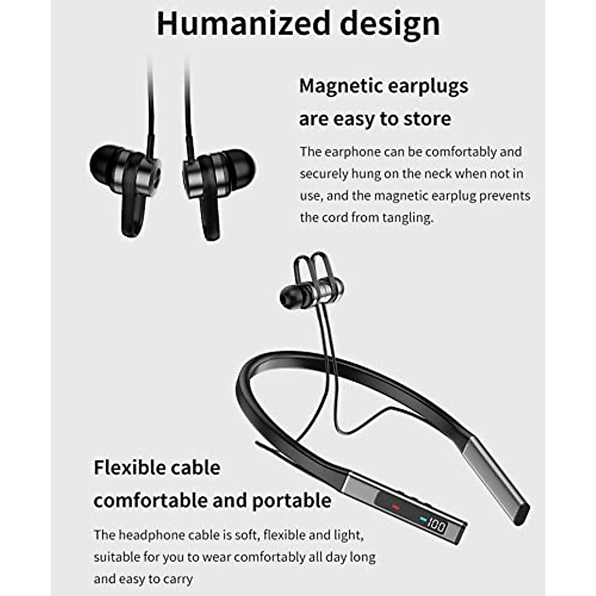 Neckband Bluetooth Headphones Around The Neck Wireless Earbuds with Microphone 100H Long Battery Life Waterproof Running Workout Headphones Noise Cancelling Earphones for Android iOS Sports Cycling