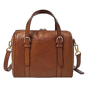 Fossil Women's Carlie Leather Satchel Purse Handbag, Brown (Model: ZB1772200)
