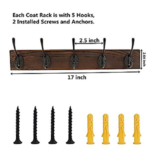 POZEAN Coat Rack Wall Mount 2 Pack Hat Rack with 10 Wall Hooks Coat Hooks, Wall Coat Racks with Hooks for Hanging Coats, Hats, Jacket, Bags, Scarf, Keys