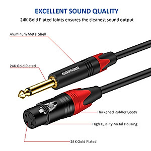 DREMAKE 33 Foot XLR Female to 1/4'' Mono Unbalanced Cable, 3-Pin Female XLR to Male 1/4'' Patch Cord, 6.35mm 1/4'' TS Male to XLR Female Audio Stereo Microphone Cable for AMP Stereo System 1/4 to XLR